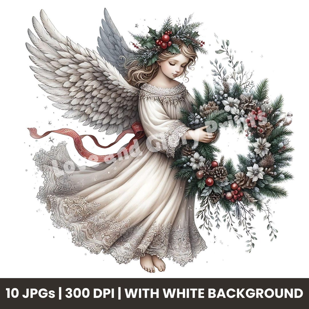 Christmas Angels Clipart Set of 10 Jpgs Christmas Clip Art Watercolor ...