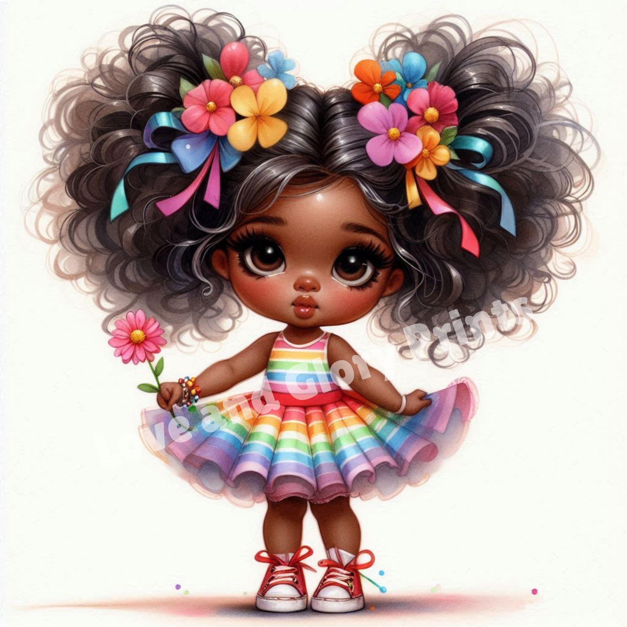 Quirky African American Girl Clipart Set of 10 Jpgs Cute Whimsical Afro ...