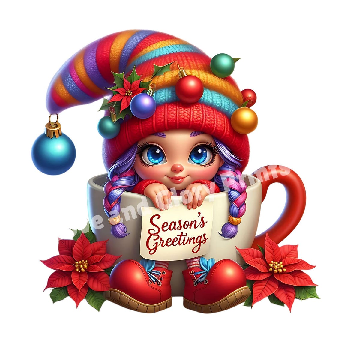 Cozy Christmas Gnome in Mug PNG, Whimsical Watercolor Holiday Clipart ...
