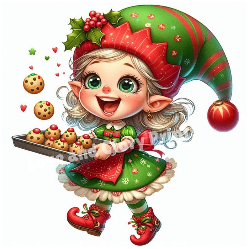 Christmas Elf Baking Cookies Clipart JPG, Cute Holiday Elf Kitchen ...