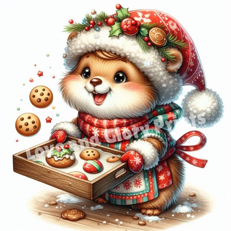 Sweet Christmas Animals Clipart Cute Holiday Animal Illustrations ...