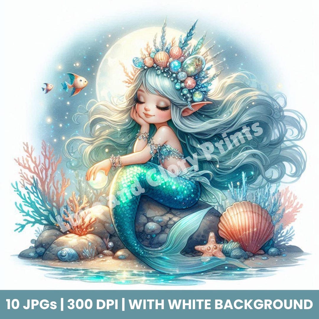 Aquasprites Mermaid Gnome Clipart Set of 10 Jpgs Mermaid Clipart ...