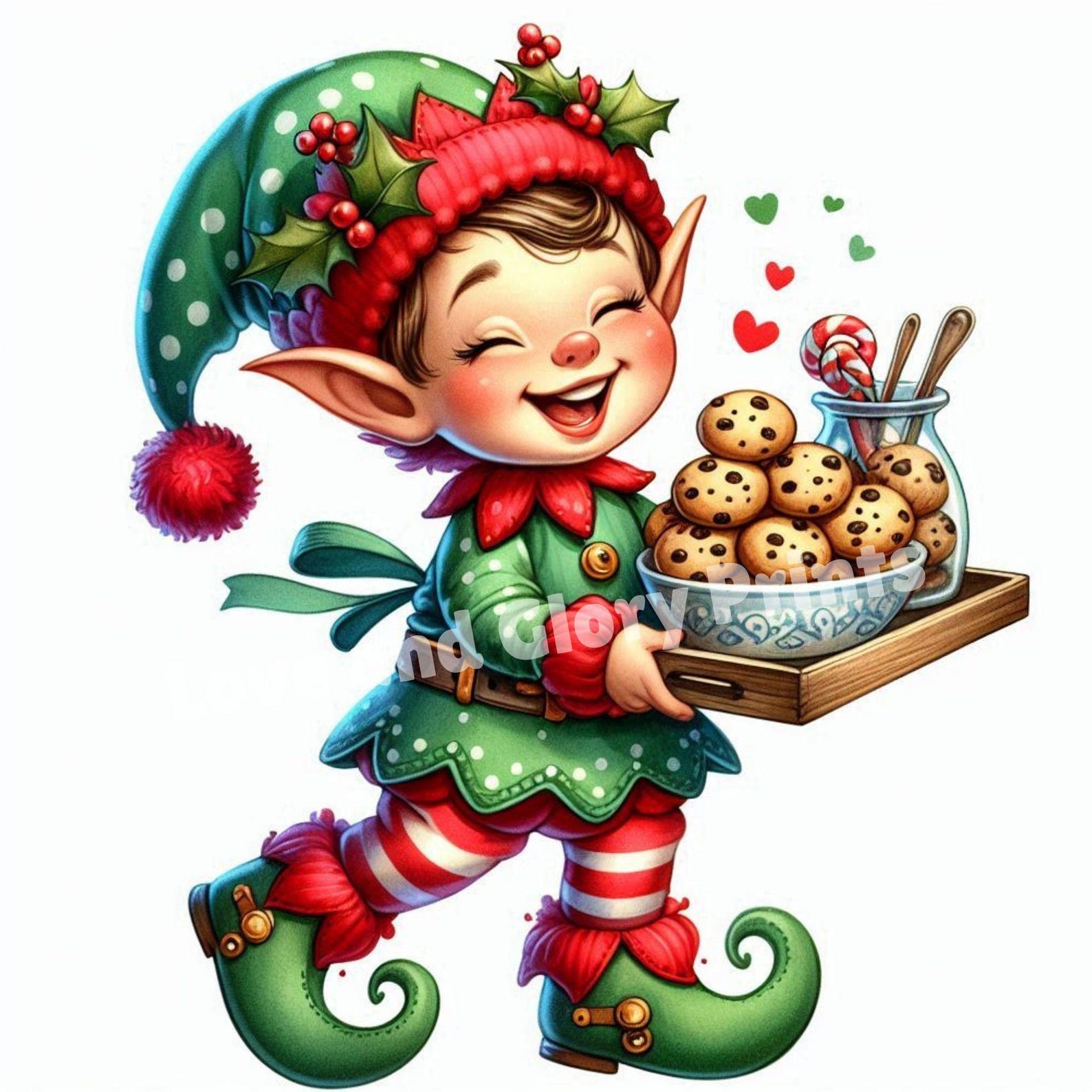 Festive Elf Clipart JPG | Christmas Elf Baking Cookies Illustration ...