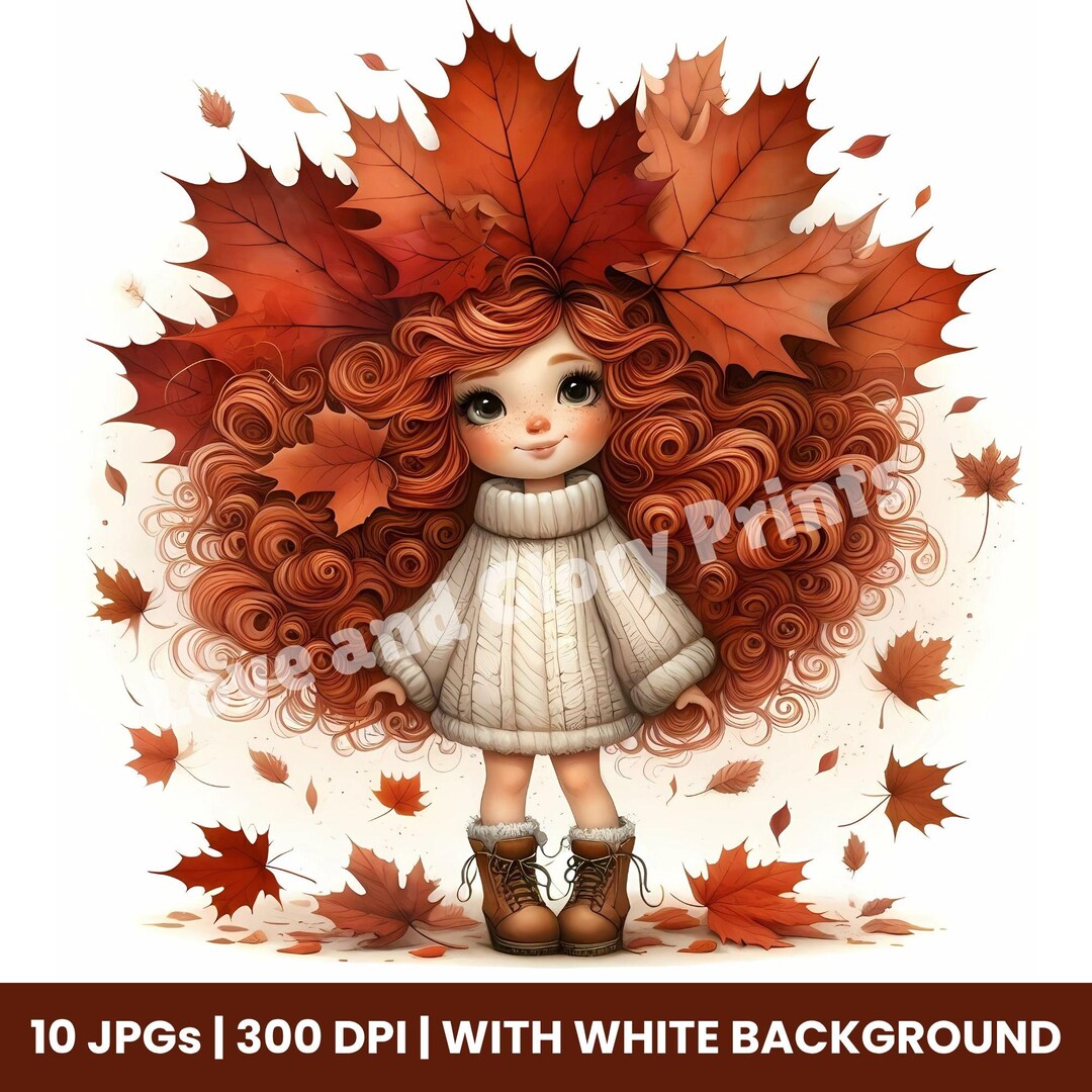 Autumn Girl Clipart Set of 10 Jpgs Fall Girl With Autumn Leaves Cozy ...