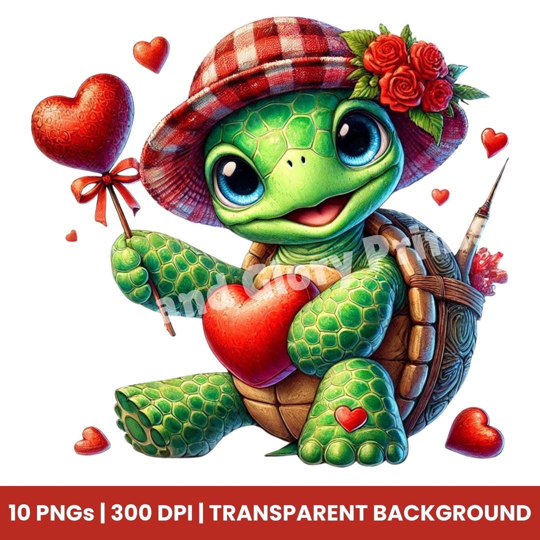 Cute Valentine Turtle PNG, Quirky Love Turtle Clipart Funny Turtle With ...