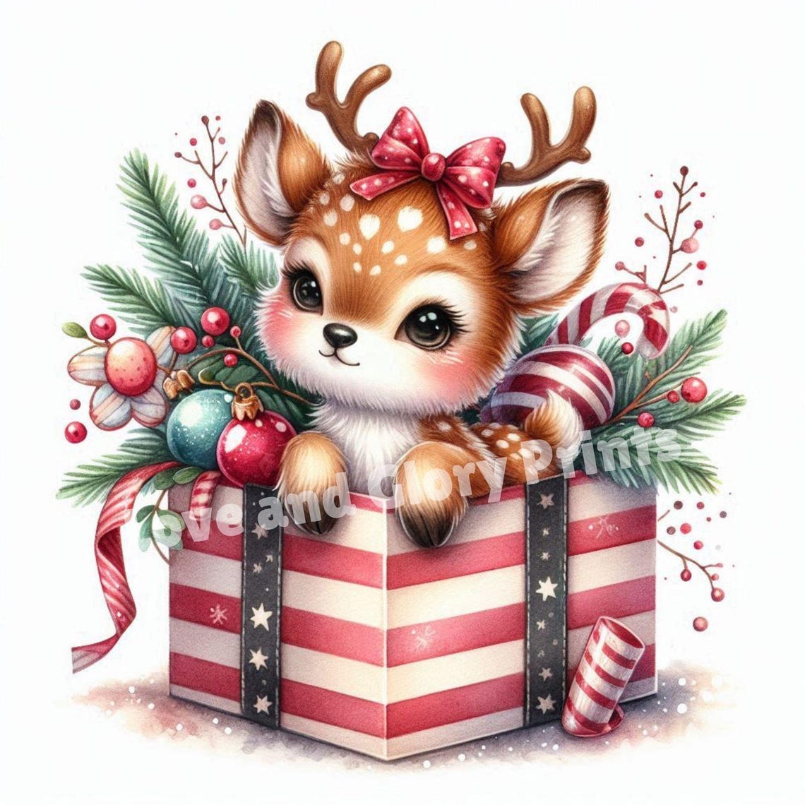Cute Christmas Animals Clipart, Watercolor Holiday Gift Box JPG, Winter ...
