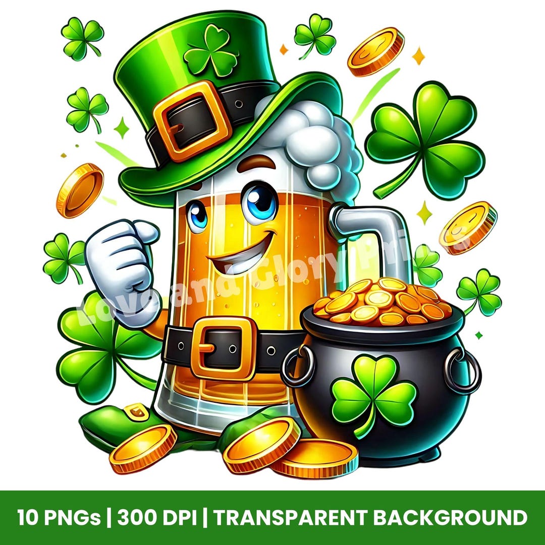 St Patrick's Day Beer Clipart PNG Bundle, Cute Irish Images Watercolor ...