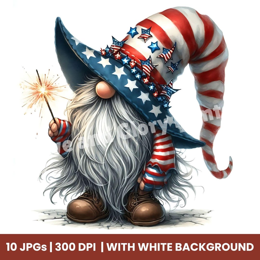 Patriotic Gnome Clipart, Set of 10 Jpgs 4th of July Gnome, Western ...