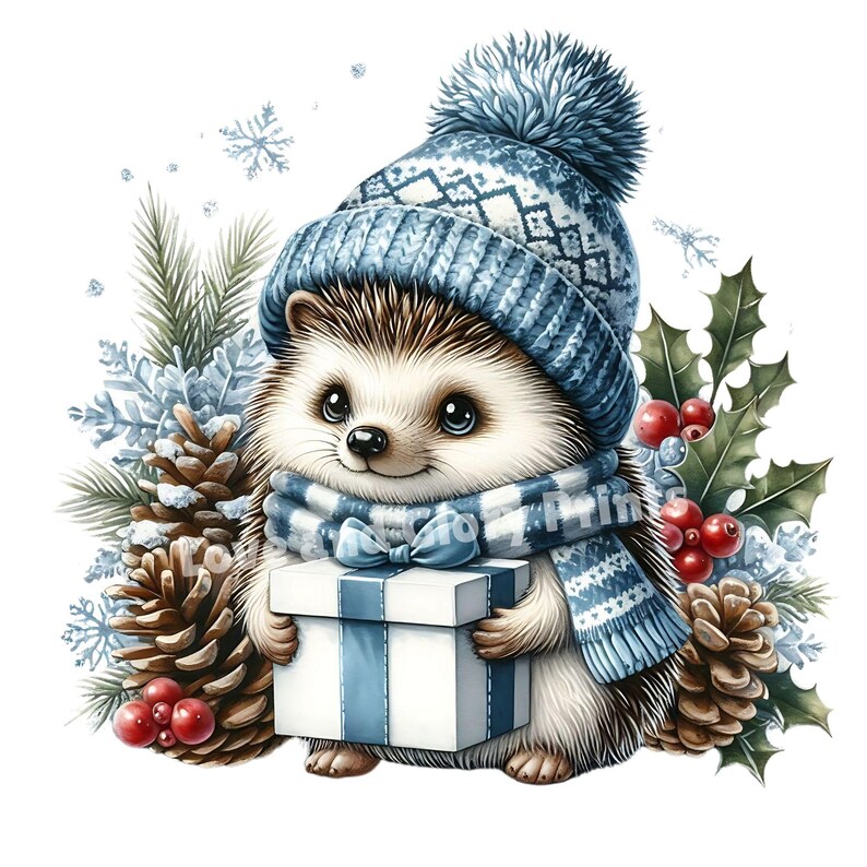Watercolor Christmas Hedgehog PNG, Festive Holiday Animal Clipart, Cute ...