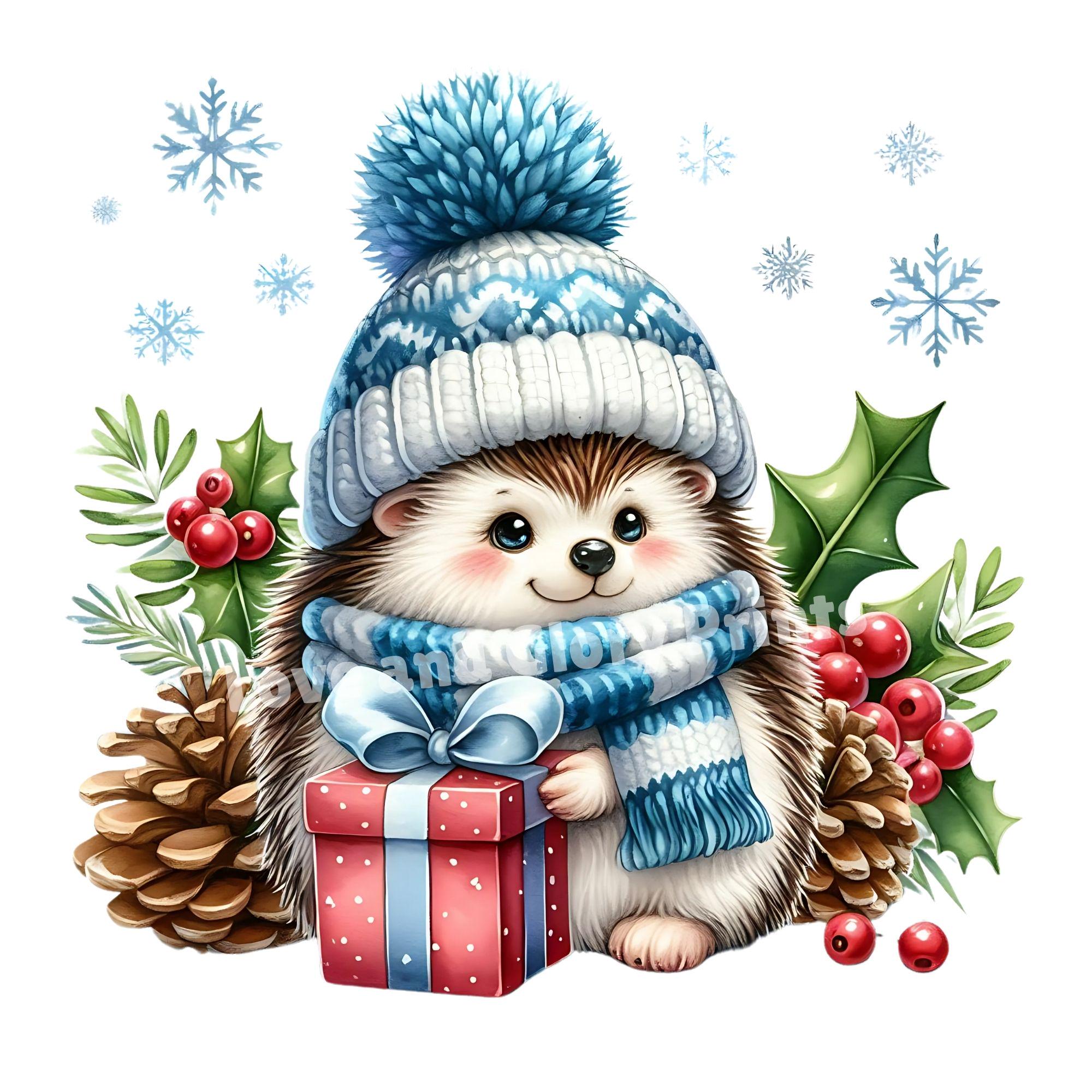 Watercolor Christmas Hedgehog PNG, Festive Holiday Animal Clipart, Cute ...