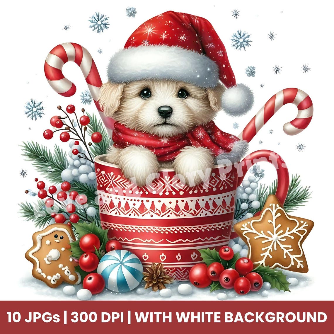 Cute Christmas Dog Clipart Set of 10 Jpgs Christmas Pet Dogs, Seasonal ...