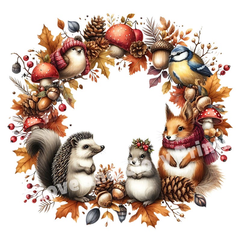 Autumn Thanksgiving Wreath Clipart Set of 10 Jpgs Dried Leaves Clipart ...