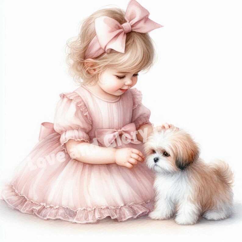 Best Friends Girl With Dog Clipart Set of 10 Jpgs, Dog Lover, Cute Baby ...