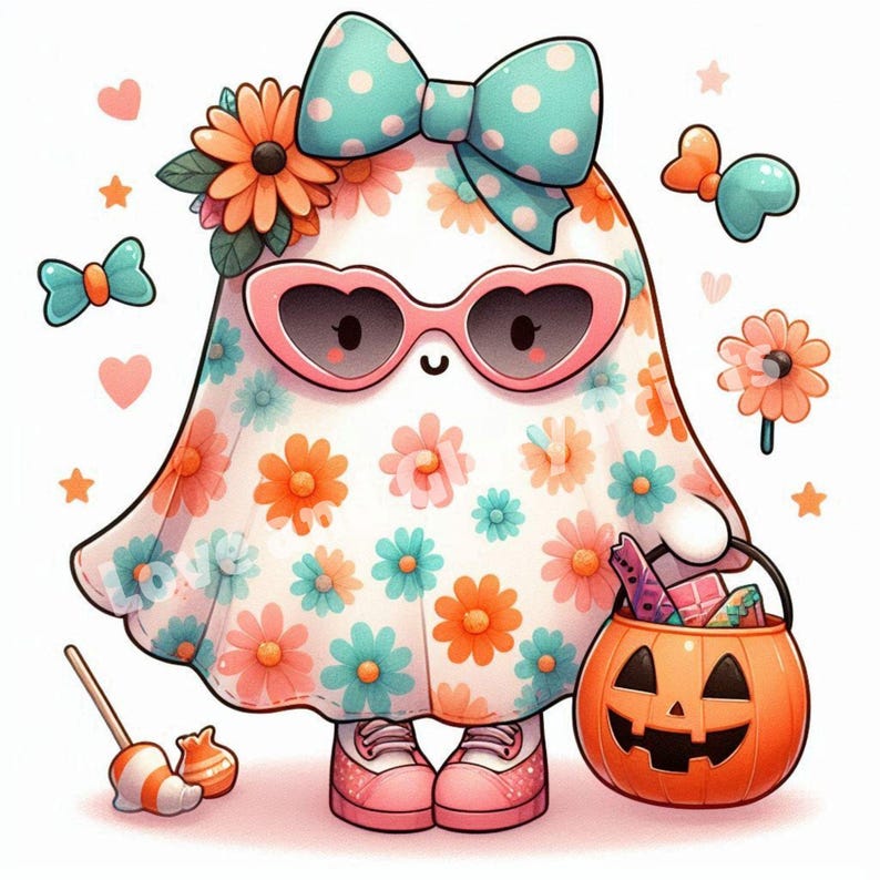Cute Spooky Pastel Ghost Clipart Set of 10 Jpgs Coquette Halloween ...