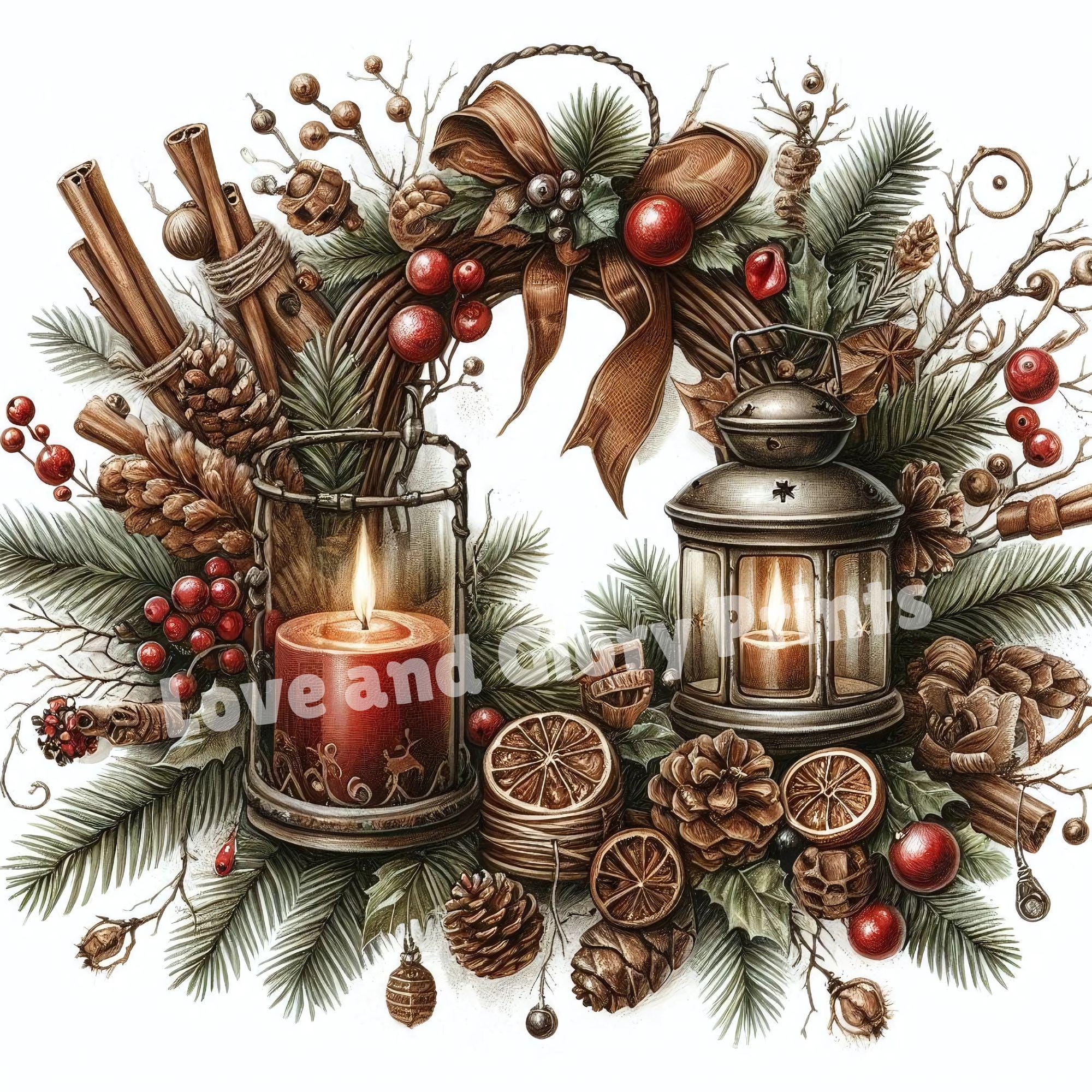 Vintage Rustic Christmas Decor Clipart JPG, Farmhouse Holiday ...