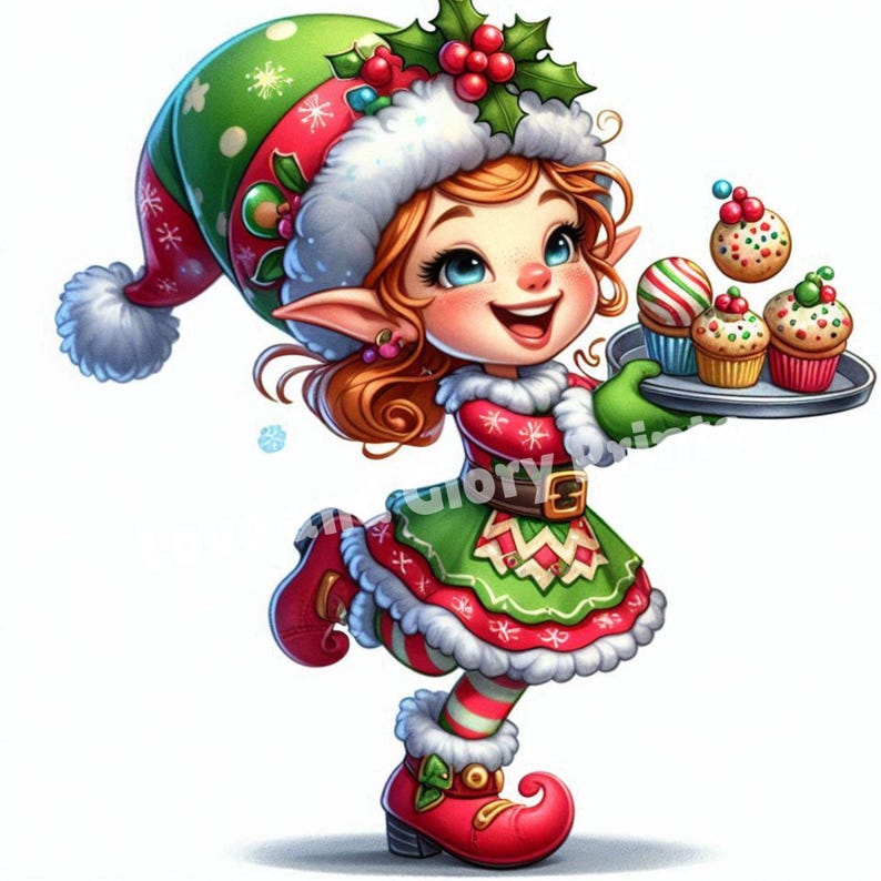 Christmas Elf Baking Cookies Clipart JPG, Cute Holiday Elf Kitchen ...