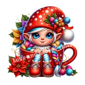 Cozy Christmas Gnome in Mug PNG, Whimsical Watercolor Holiday Clipart ...