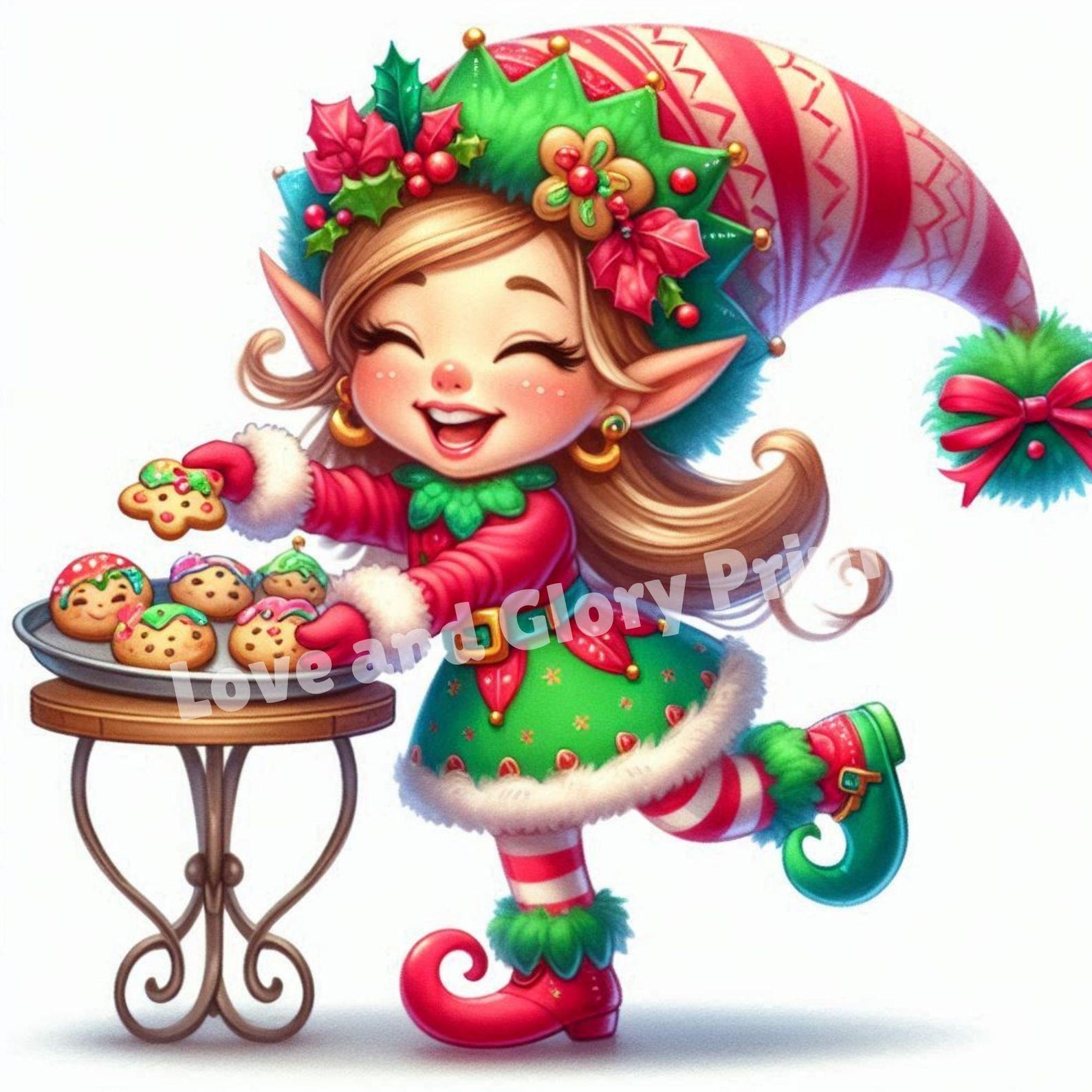 Christmas Elf Baking Cookies Clipart JPG, Cute Holiday Elf Kitchen ...