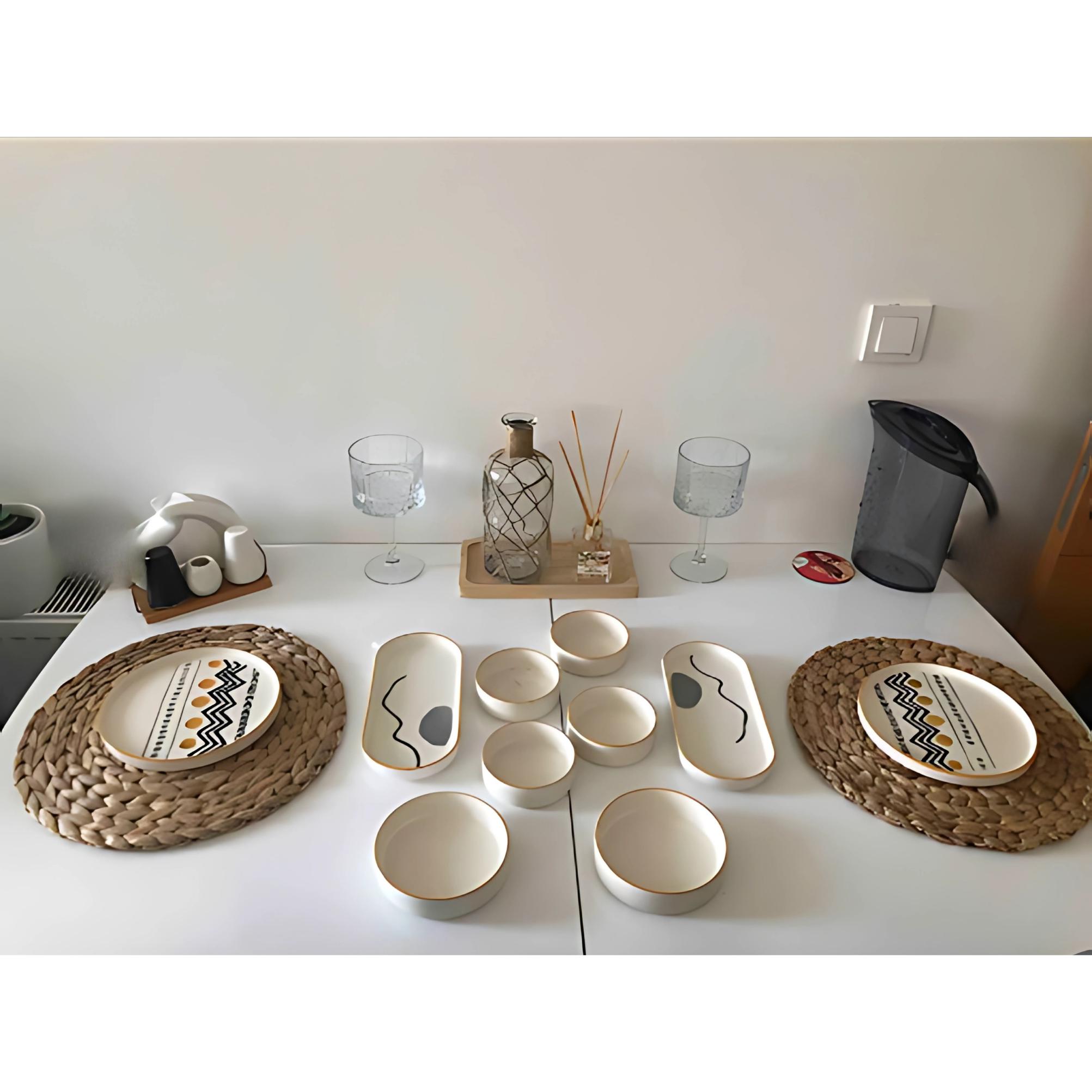 Modern Abstract 14-piece Breakfast Set | Stackable Handmade Ceramic ...