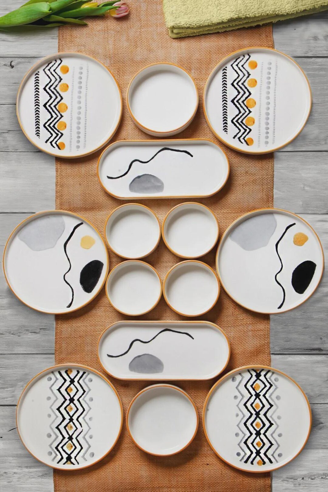 Modern Abstract 14-piece Breakfast Set | Stackable Handmade Ceramic ...