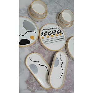 Modern Abstract 14-piece Breakfast Set | Stackable Handmade Ceramic ...
