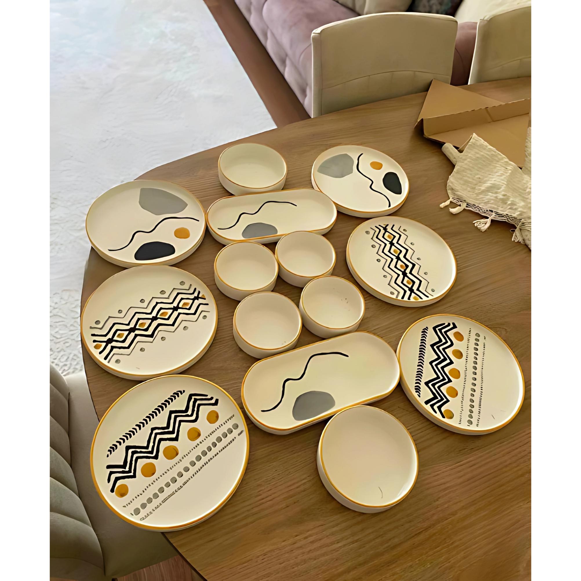 Modern Abstract 14-piece Breakfast Set | Stackable Handmade Ceramic ...