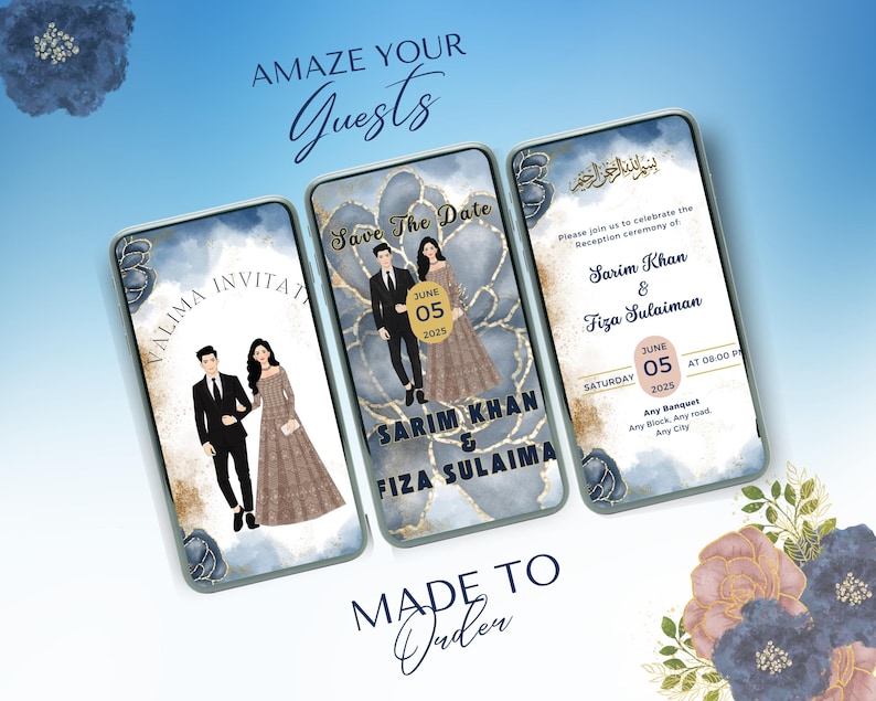 Animated Valima Reception Invitation: Blue & Gold Muslim Wedding (MP4 ...