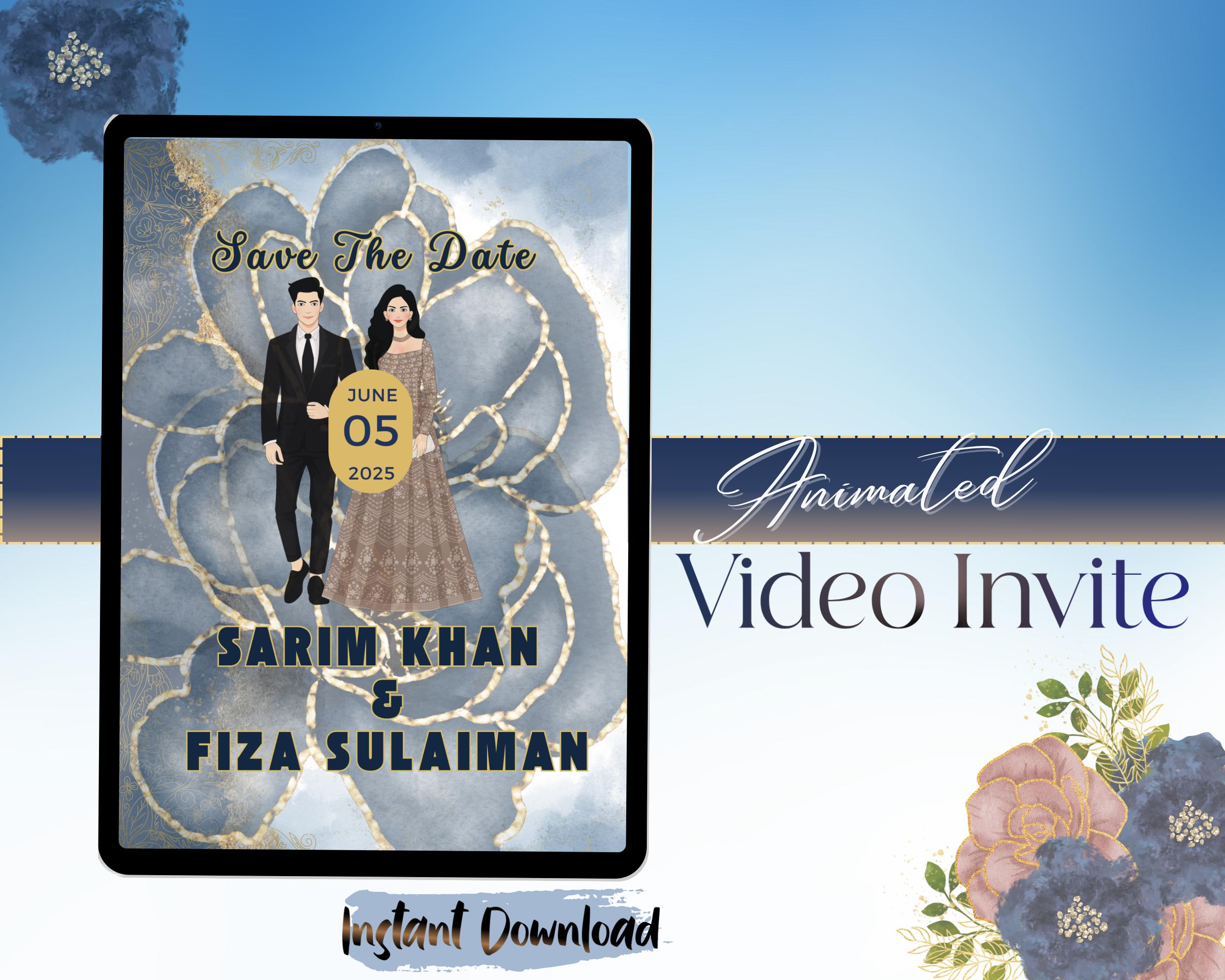 Animated Valima Reception Invitation: Blue & Gold Muslim Wedding (MP4 ...