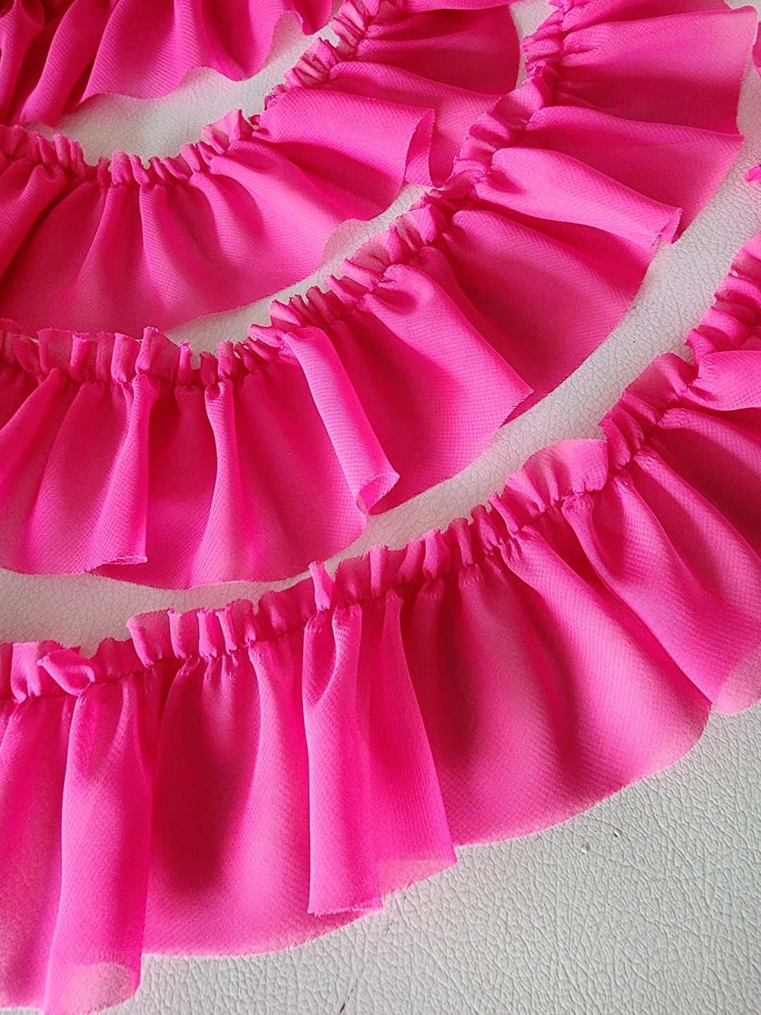 Cute Ruffled Chiffon Trim Hot Pink Color 2 Yards Listing 2.5 Inch Wide ...
