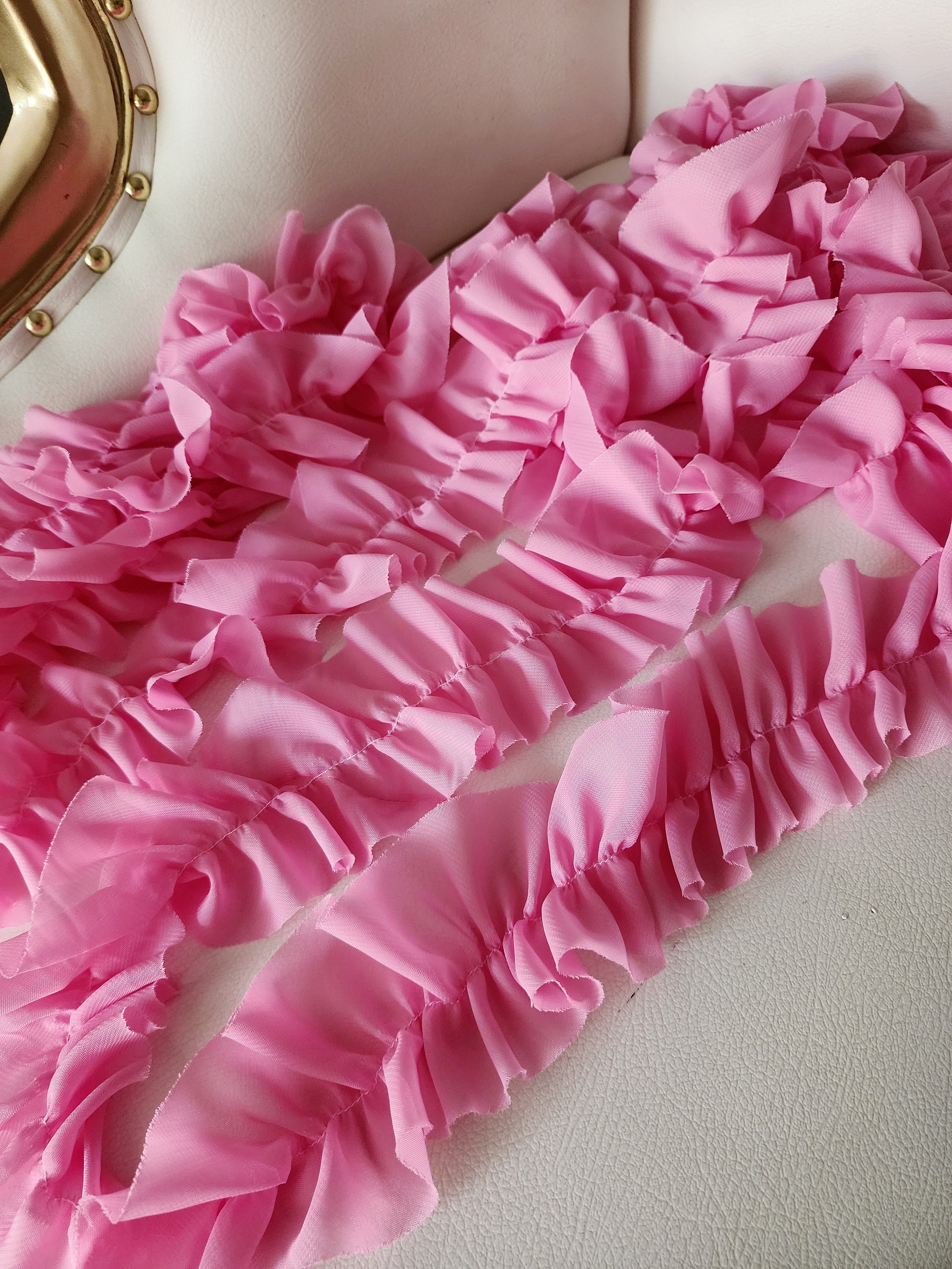 Cute Ruffled Chiffon Trim Hot Pink Color 2 Yards Listing 2.5 Inch Wide ...