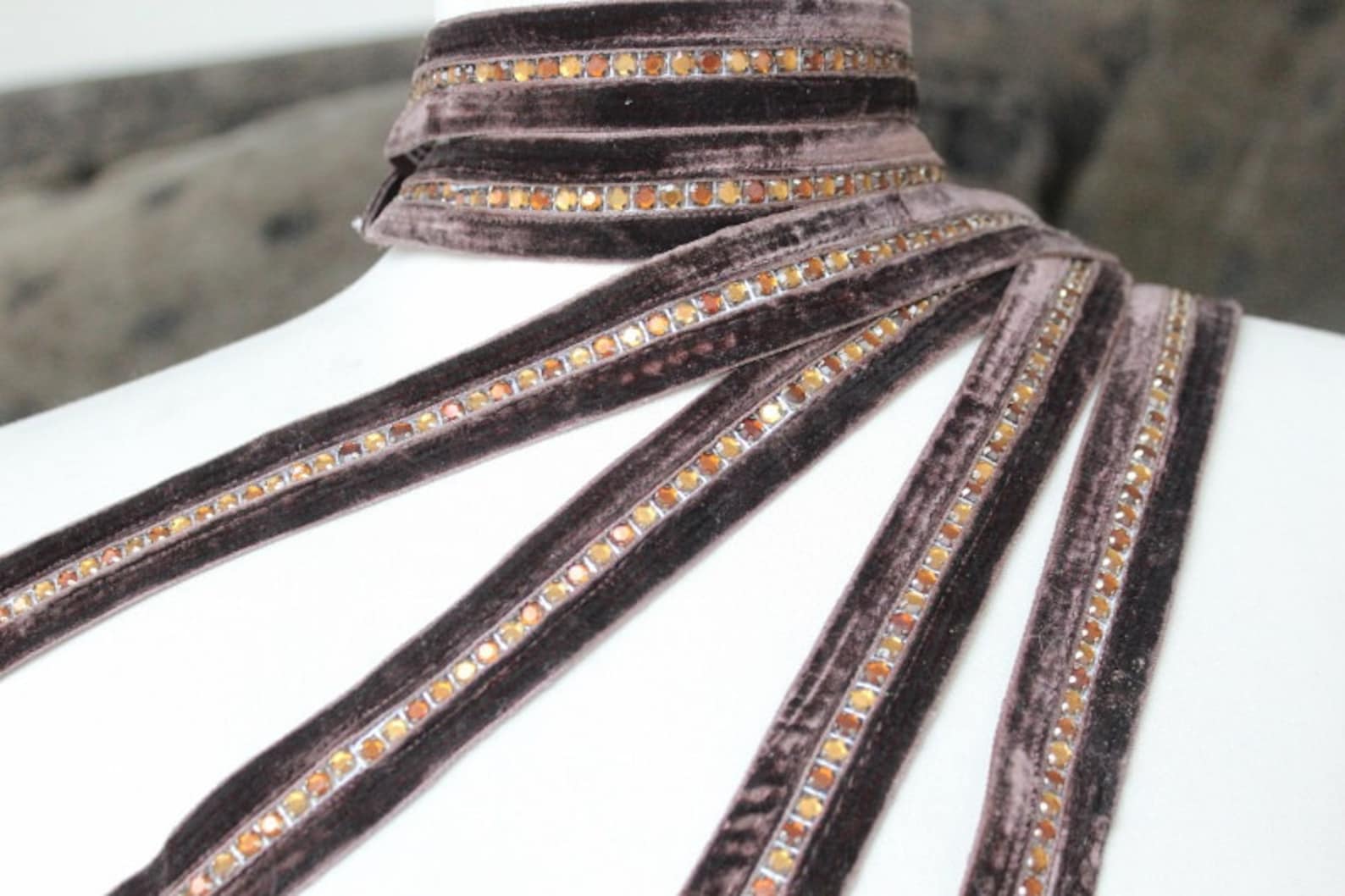 Very Nice Brown Color Velvet Trim With Rhinestones 1 Yard - Etsy