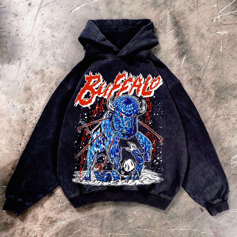 Vintage Buffalo Football Washed Faded Hoodie, T-shirt, Oversized ...