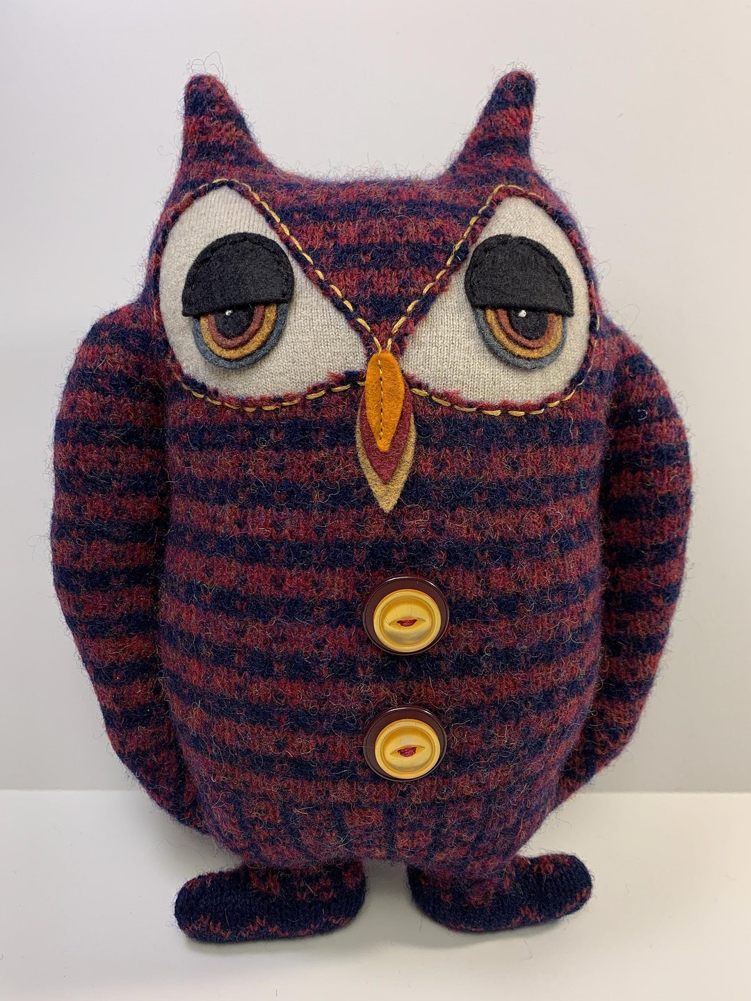 Orvil Owl, Made From a Burgundy and Dark Blue Upcycled Wool Sweater - Etsy