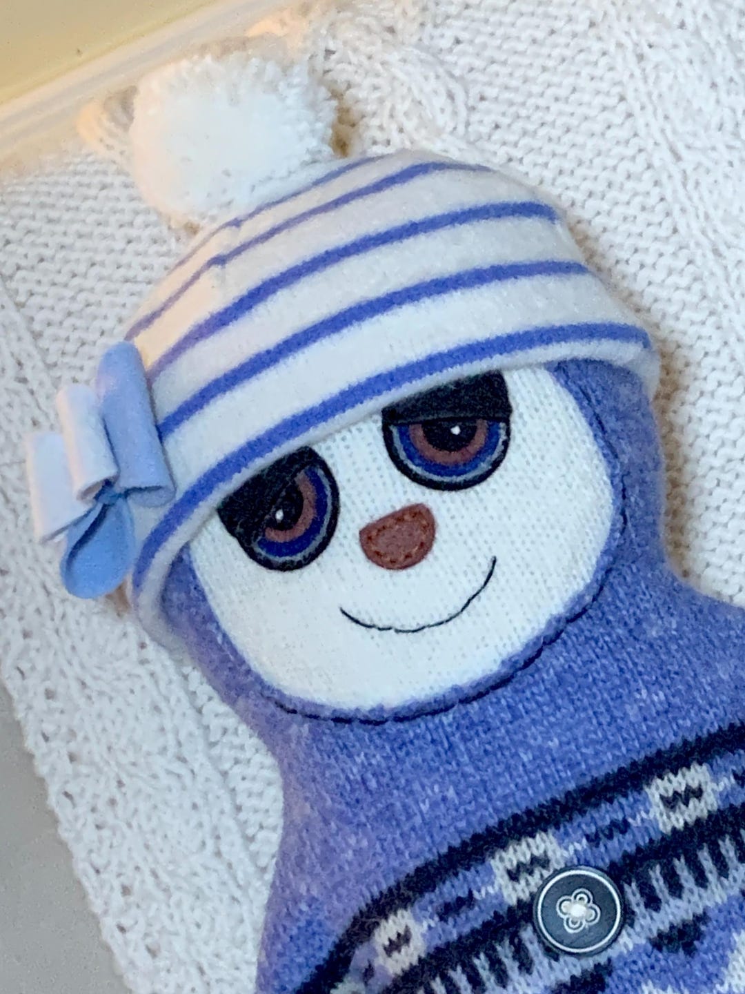 Bellamy Bear Wearing Blue Striped Pom-pom Cap With Bow - Etsy