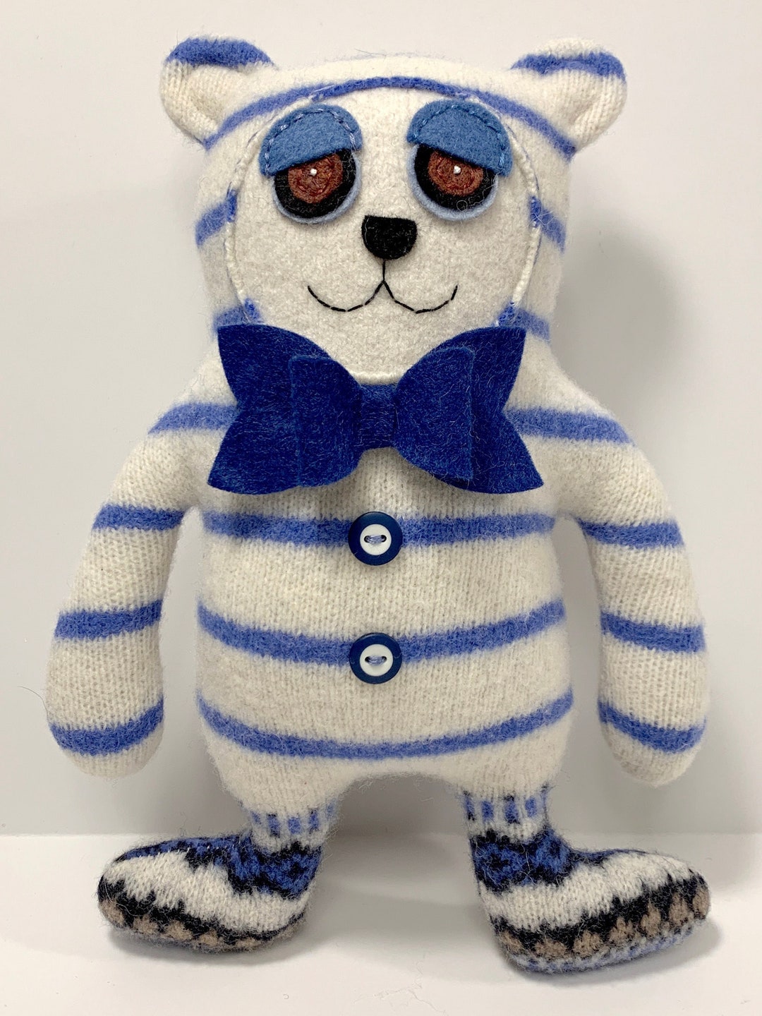 Willy the White Polar Bear With Blue Stripes, Made From Upcycled Wool ...