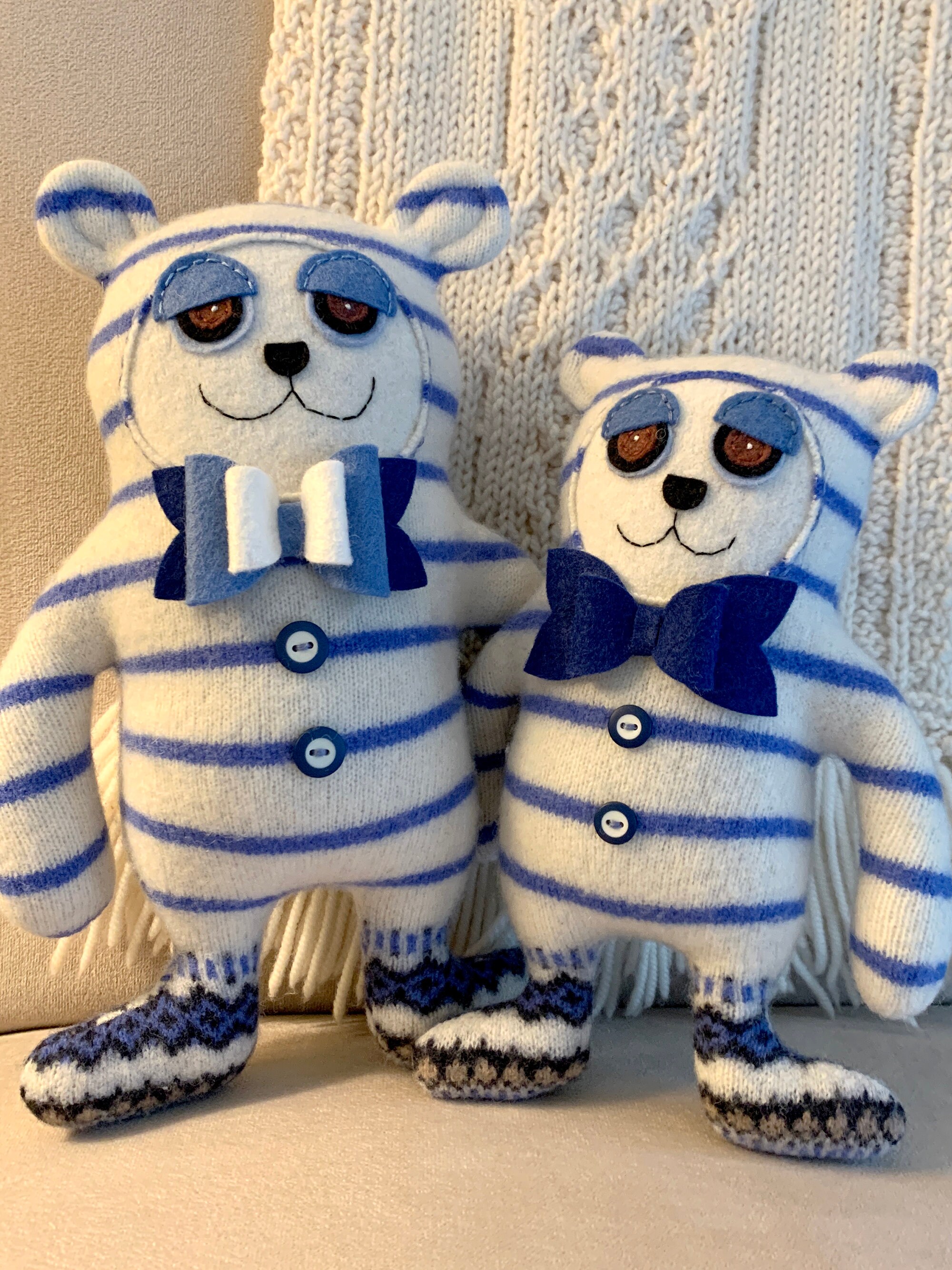 Willy the White Polar Bear With Blue Stripes, Made From Upcycled Wool ...