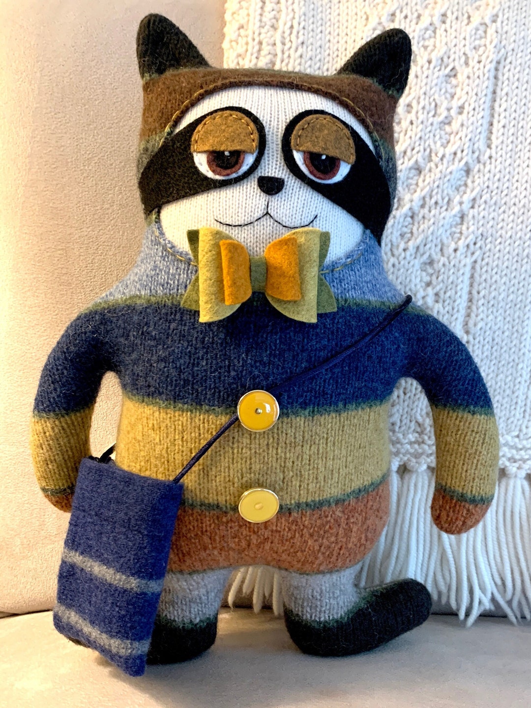 Randall Raccoon With Handy Grab Bag, Made From Colorful Striped ...