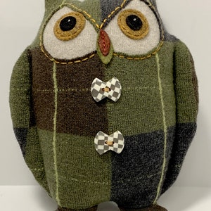 Little Otto Owl, Made From Green and Brown Checkered Upcycled Wool ...