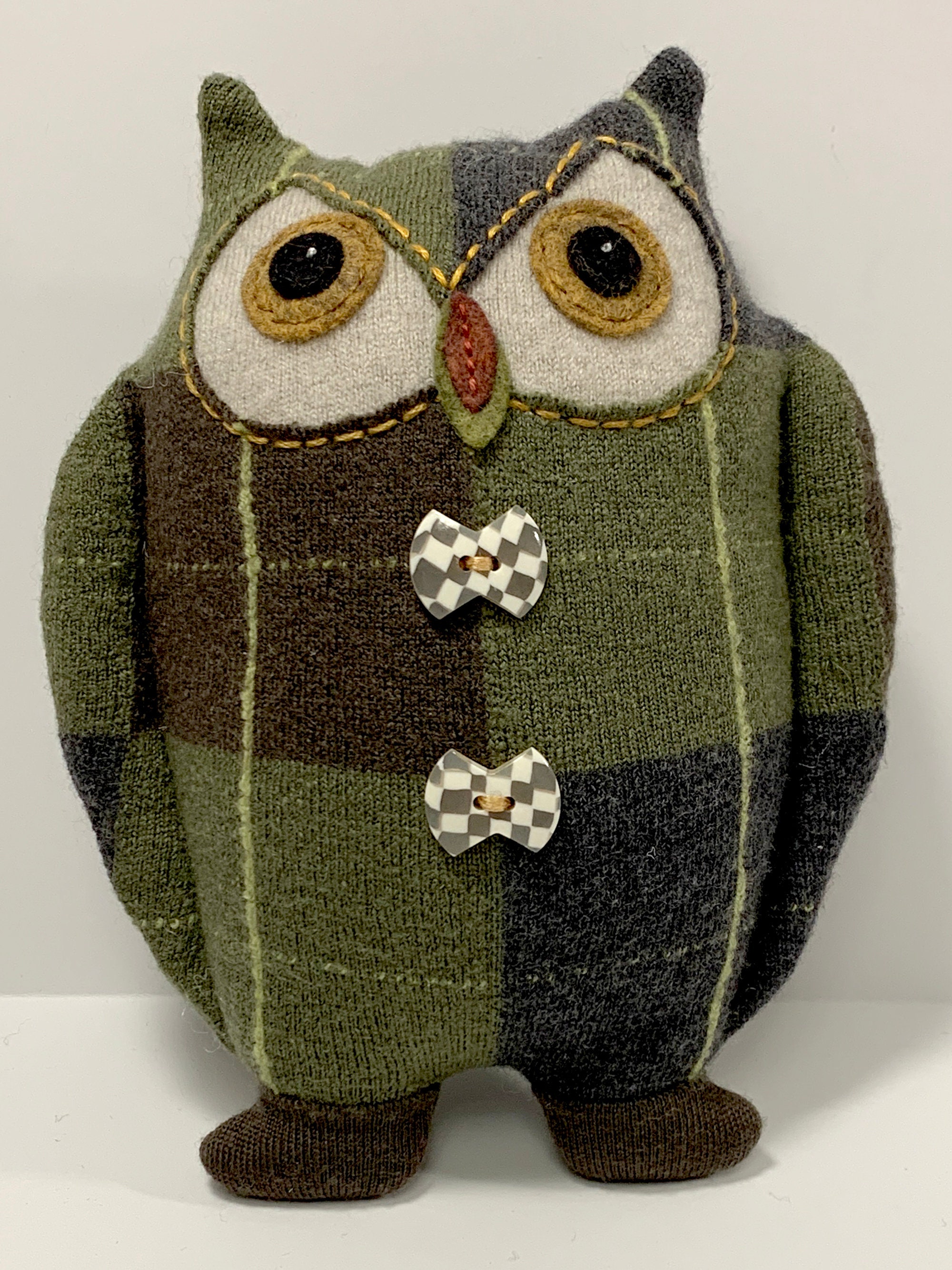 Little Otto Owl, Made From Green and Brown Checkered Upcycled Wool ...