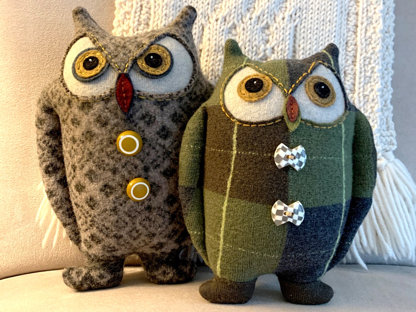 Little Otto Owl, Made From Green and Brown Checkered Upcycled Wool ...