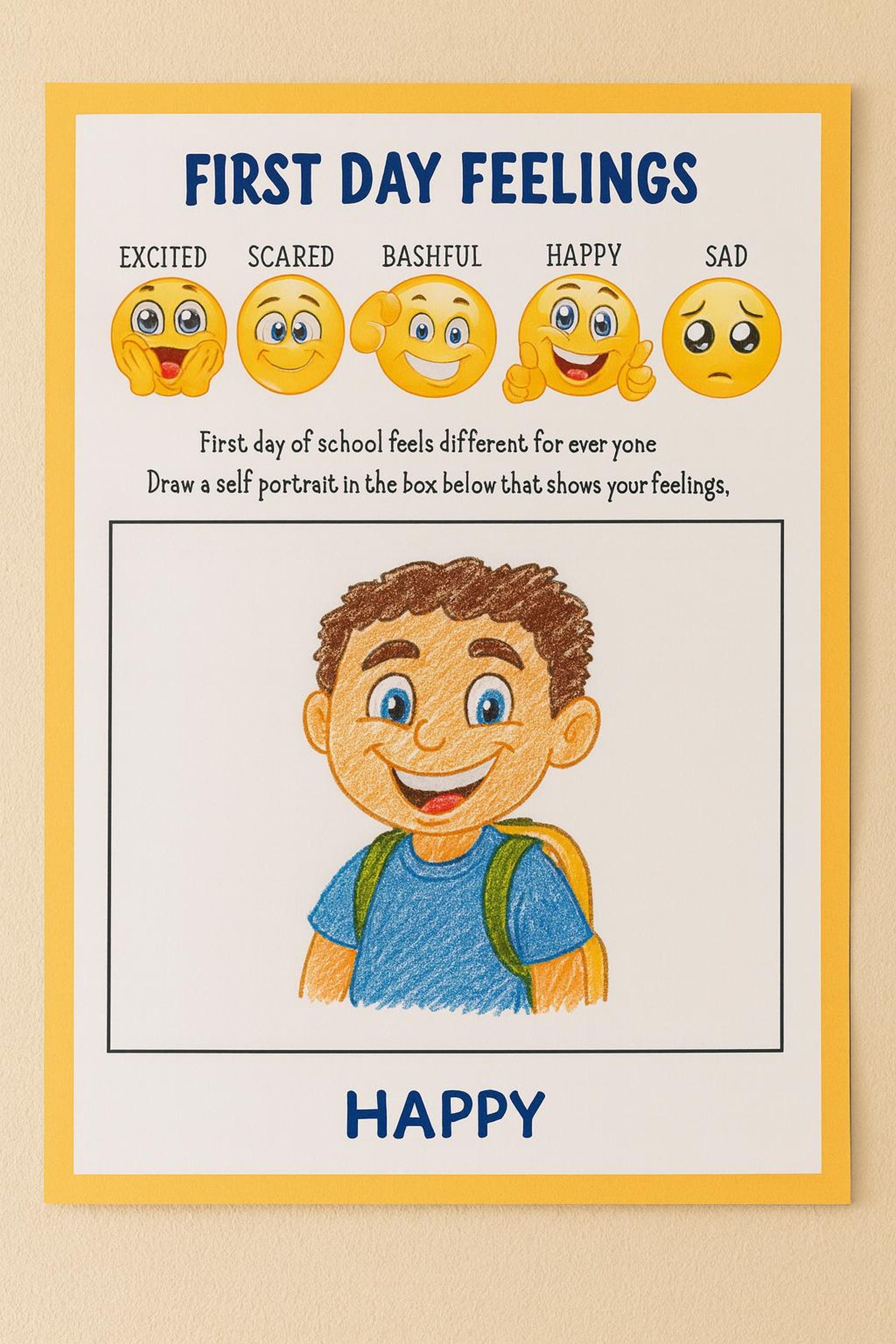 First Day of School Feelings Worksheet – Printable Social Emotional ...