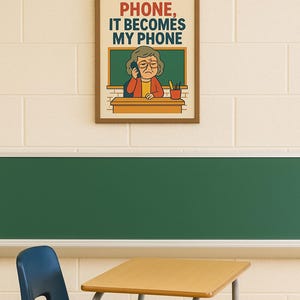 Funny No Phone Classroom Poster - Bold Teacher Cartoon Wall Art - Etsy