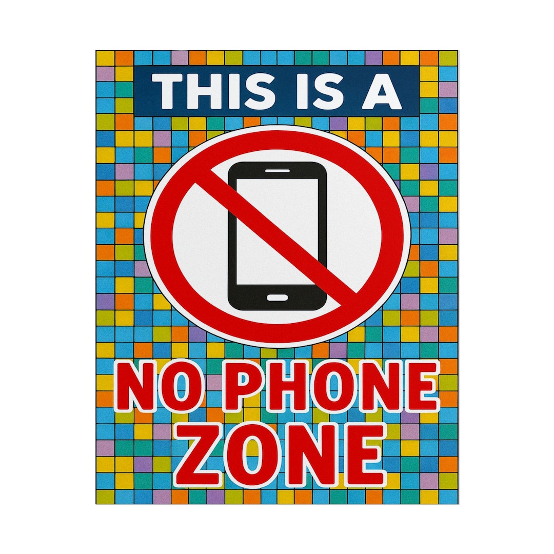 Printable No Phone Zone Classroom Poster – Color Tile School Rule Sign ...