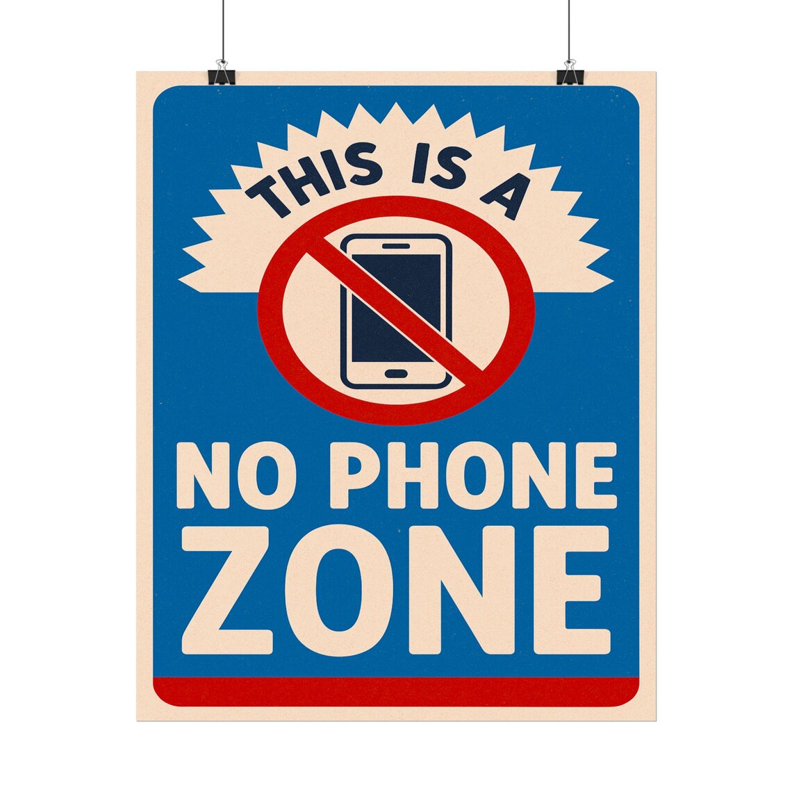 Printable No Phone Zone Classroom Poster – Red and Blue School Rule ...