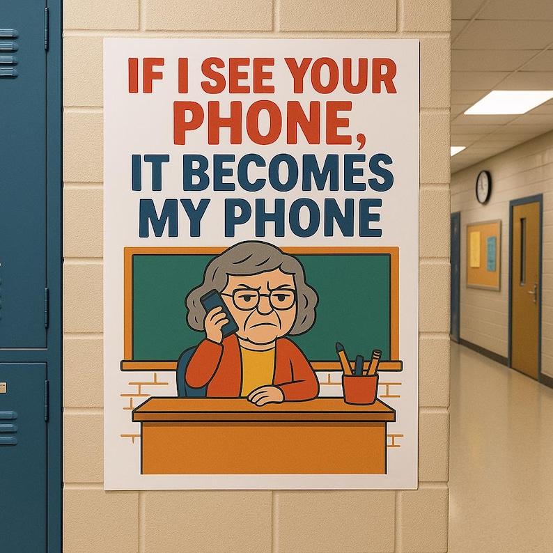 Funny No Phone Classroom Poster - Bold Teacher Cartoon Wall Art - Etsy