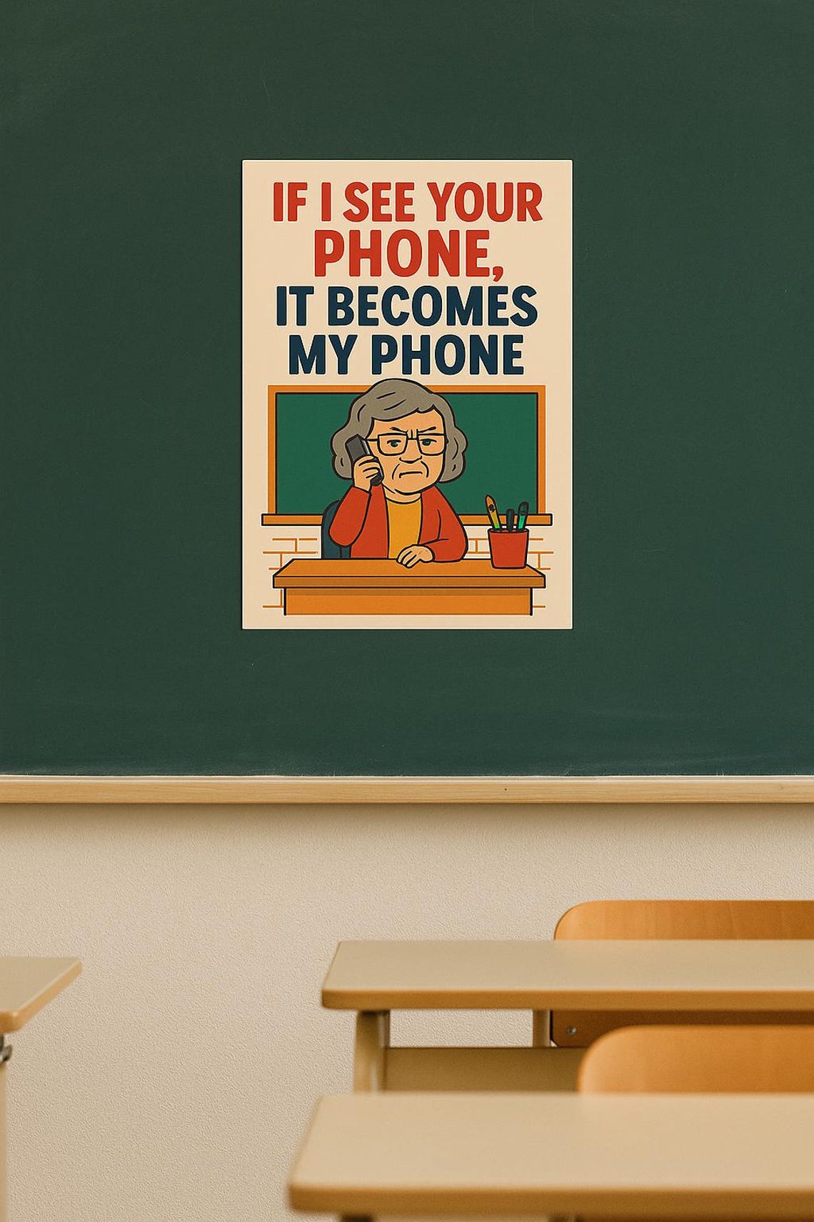 Funny No Phone Classroom Poster - Bold Teacher Cartoon Wall Art - Etsy
