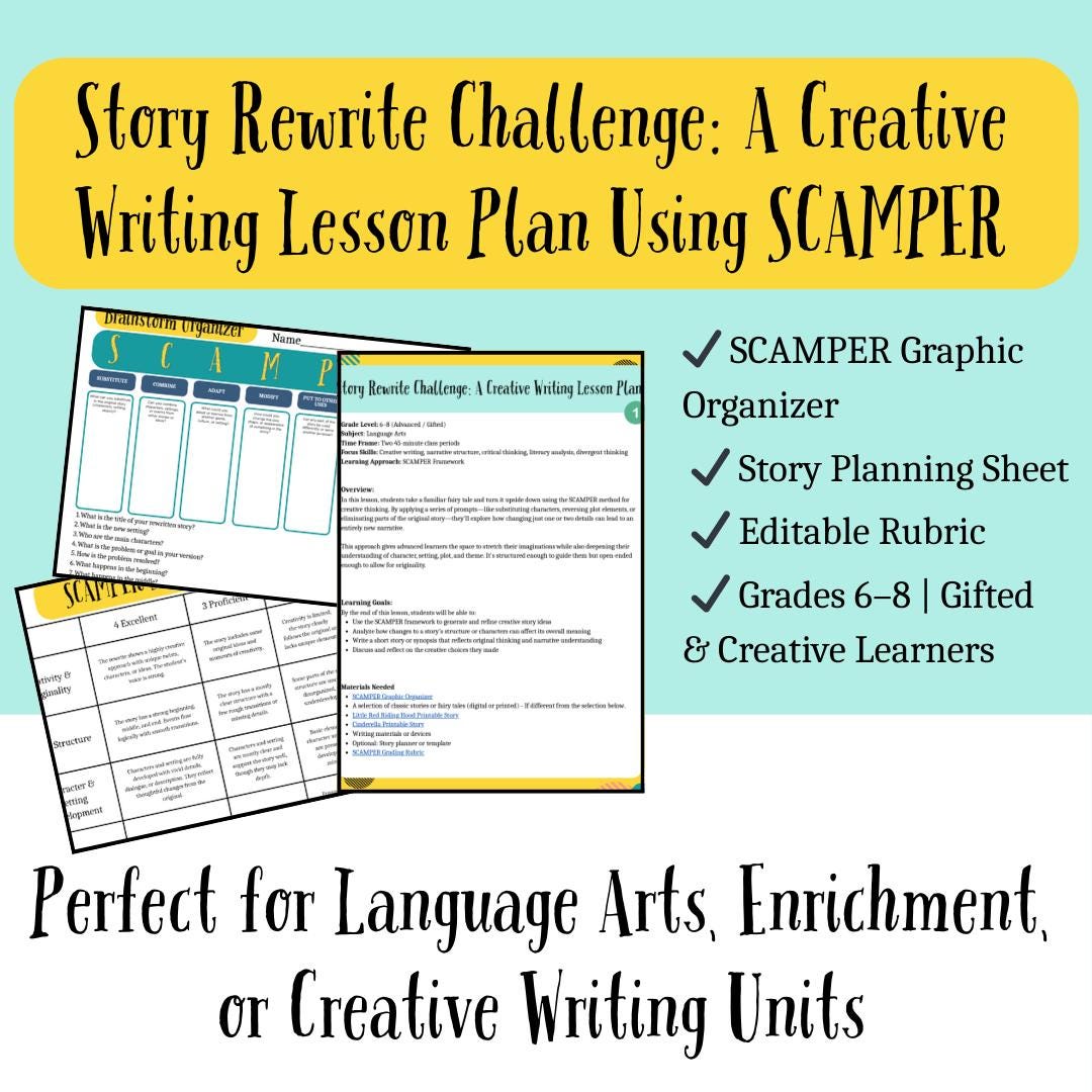 SCAMPER Story Rewrite Challenge: Middle School ELA (printable & Digital ...