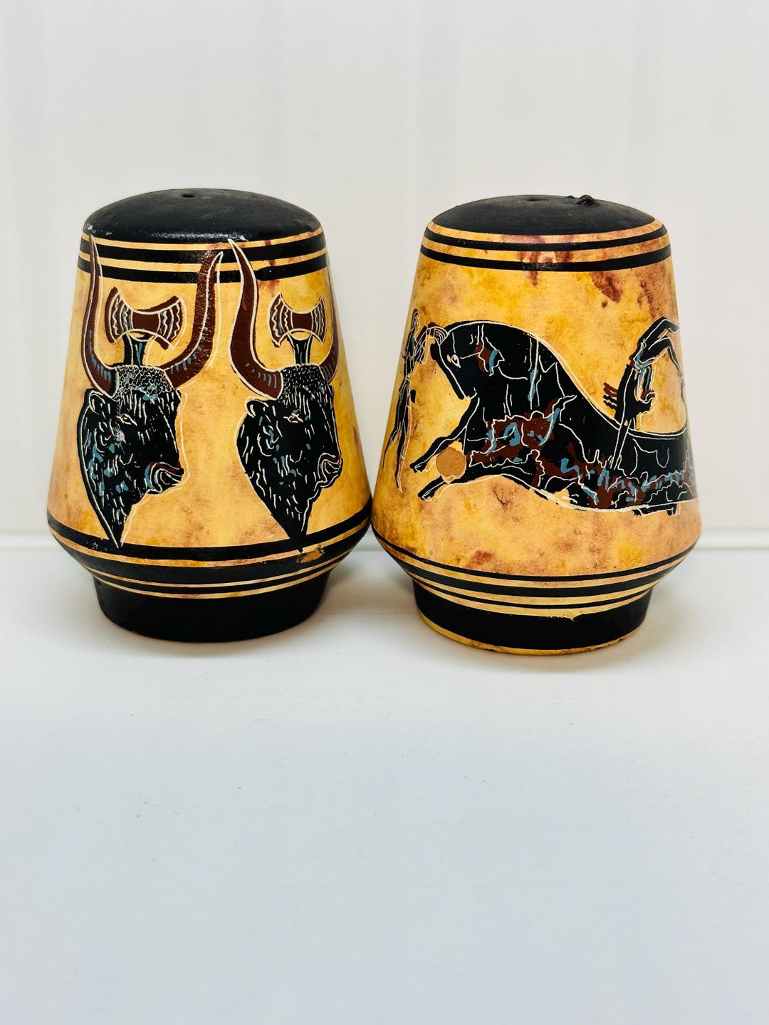 Vintage Ancient Greek Mythology Scene Terra Cotta Salt & Pepper Shakers ...