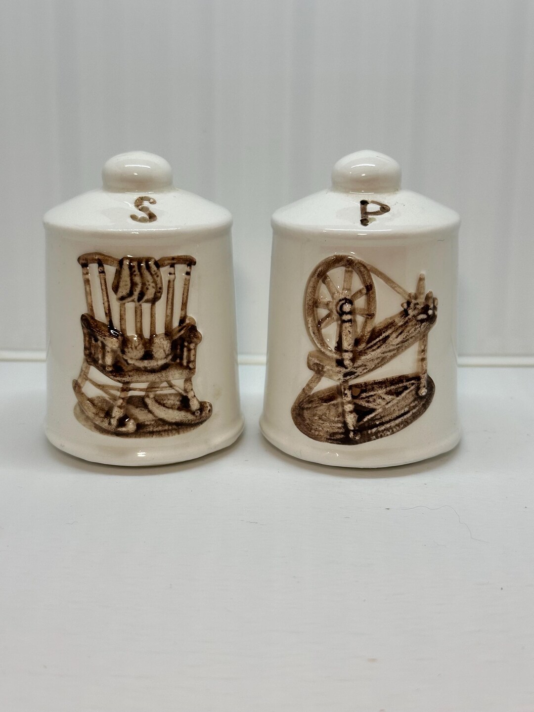 Vintage Enesco Spinning Wheel Rocking Chair Ceramic Salt & Pepper ...
