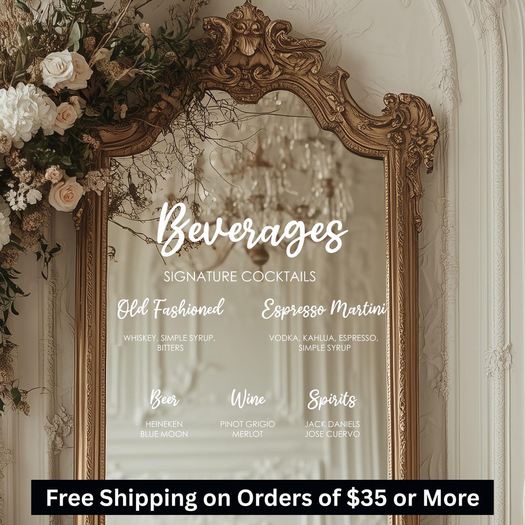 Custom Bar Menu Decal – Signature Cocktails Wedding Sign – Vinyl Drink ...